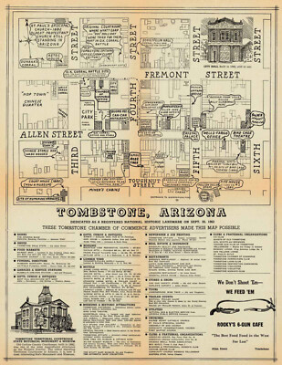 Tourist Map of Tombstone, Arizona OK Corral Battle Site Wall Art Poster ...