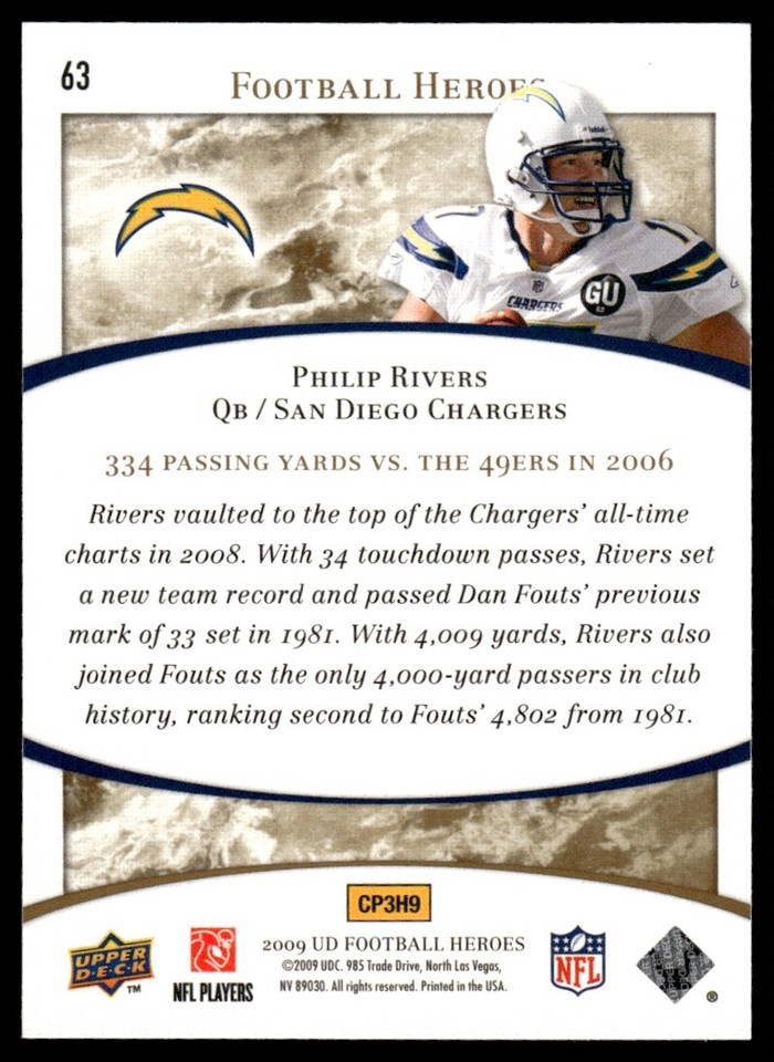 2009 Upper Deck Heroes Philip Rivers San Diego Chargers #63 | eBay