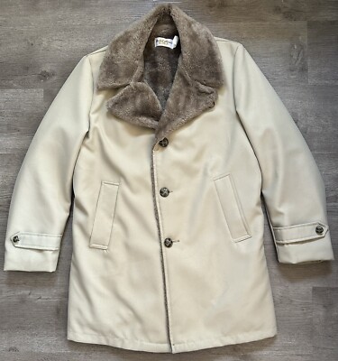 Vintage David James Tan Beige Faux Fur Collar Heavy Lined Sport Coat 38 ...