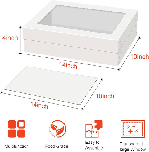14X10X4 Cake Boxes with Boards, Rectangle Half Sheet Cake Boxes, 1/4 Sheet Baker | eBay