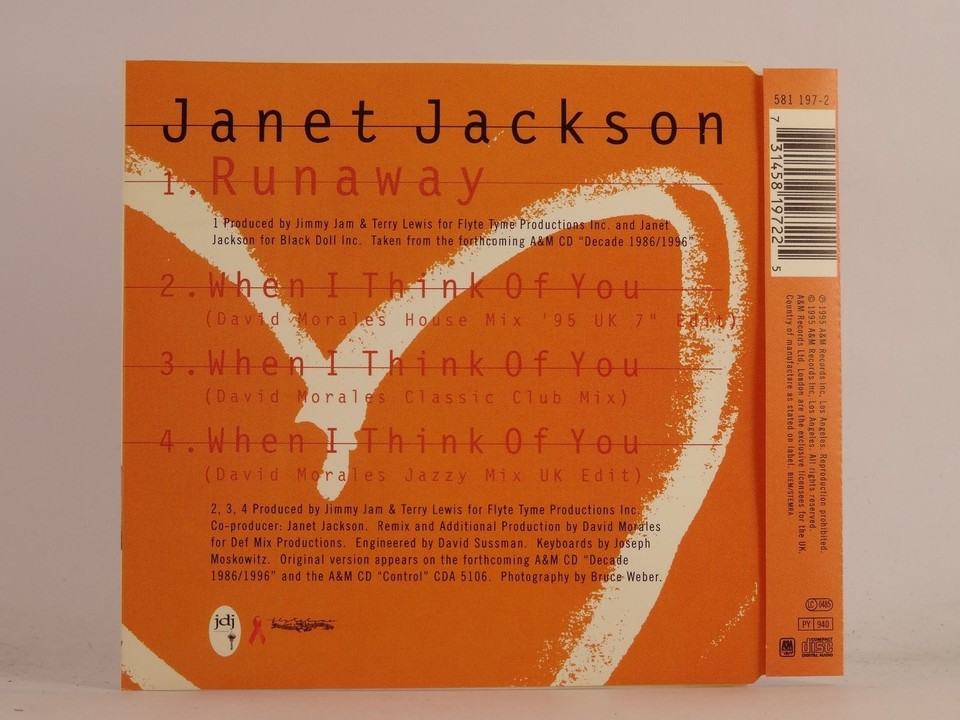 JANET JACKSON RUNAWAY (B38) 4 Track CD Single including Picture Sleeve ...