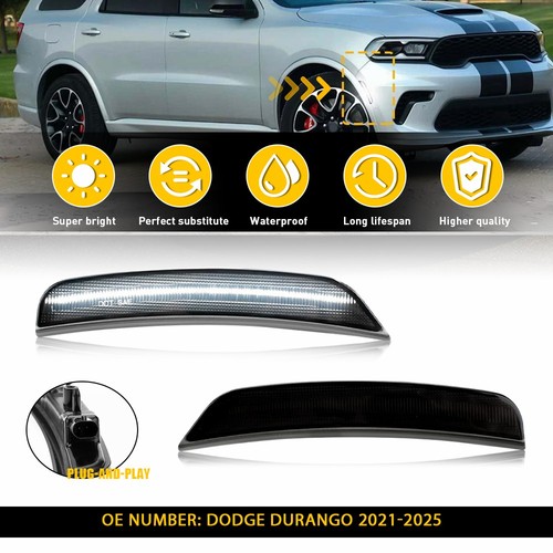 For Durango 2021-2025 Dodge Front Fender Side Marker Light White Smoked ...