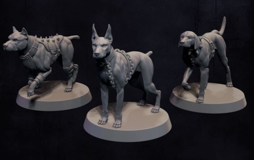 Human Hunters and Dogs Guard Townsfolk NPC 32mm Scale DND D&D Miniature ...