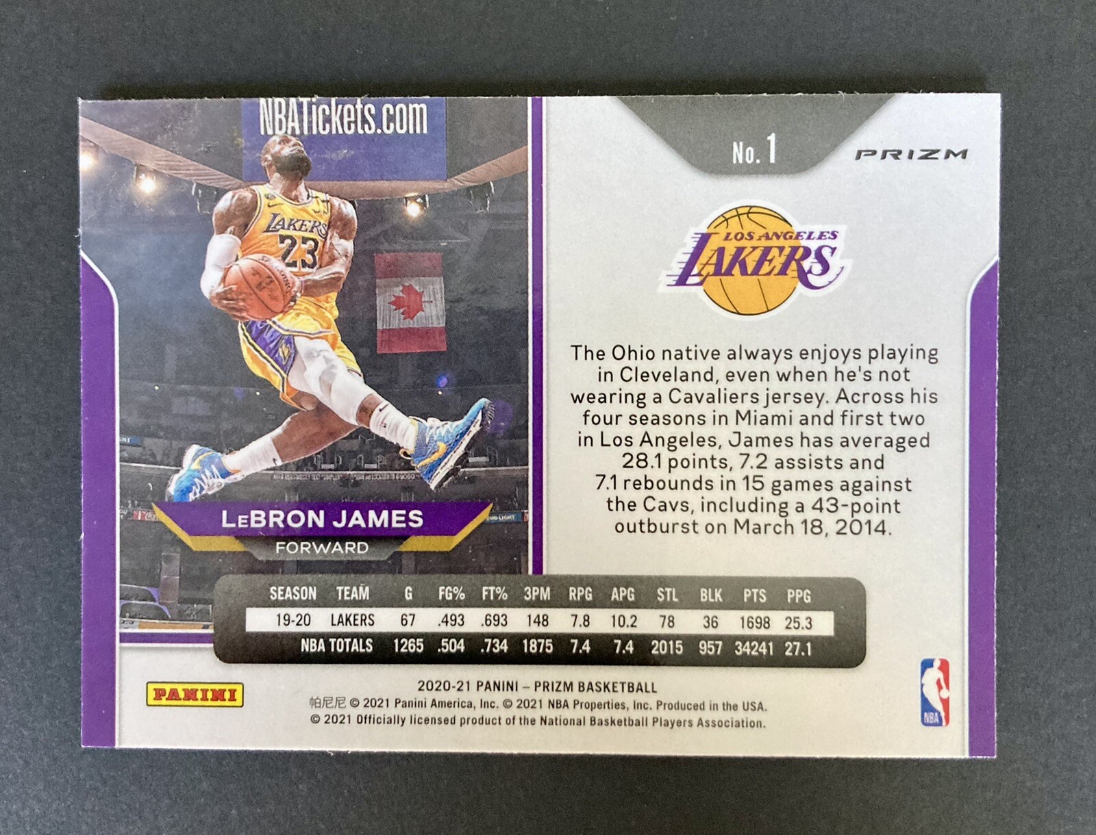 2020 Panini Prizm #1 LeBron James Red Ruby Wave Kobe Tribute Dunk NBA ...