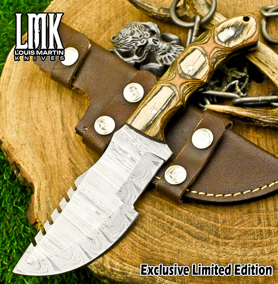 LMK Forged Tracker Knife Twist Damascus Hard Wood Tactical Razor Sharp ...