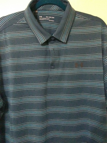 NWT Under Armour UA Playoff Mens Golf Polo Shirt Blue Striped 2XL ...