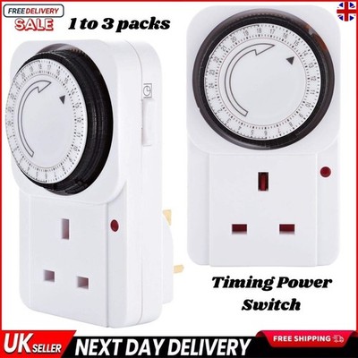 Plug In Timer 24 Hour White 1 to 3 Pack 3 Pin Plug Mains Timer With ...