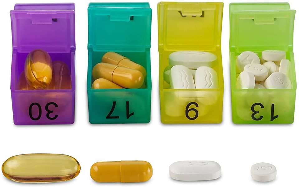 30 Day Pill Organizer Monthly Portable One Month Pill Box Case 32 Twice ...