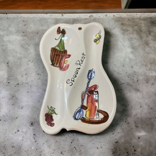 Vintage Japan Ceramic Spoon Rest Fruit Wine Drink Design Holds 2 Spoons ...