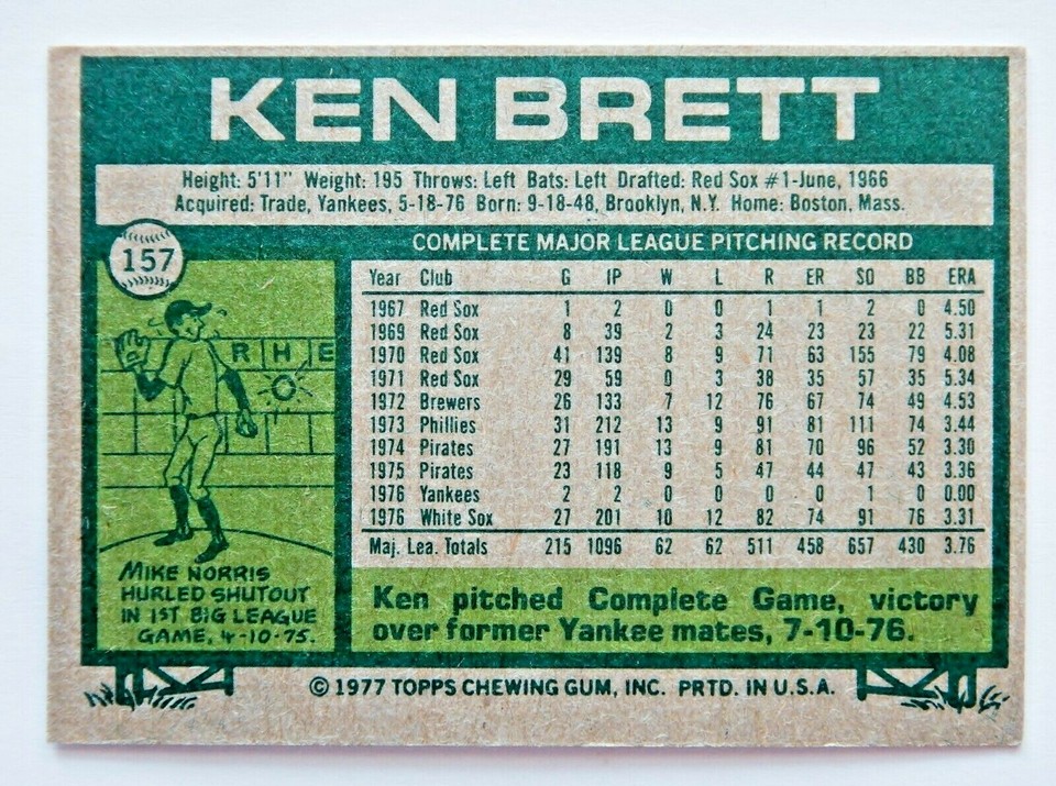 Ken Brett #157 Topps 1977 Baseball Card (Chicago White Sox) | eBay