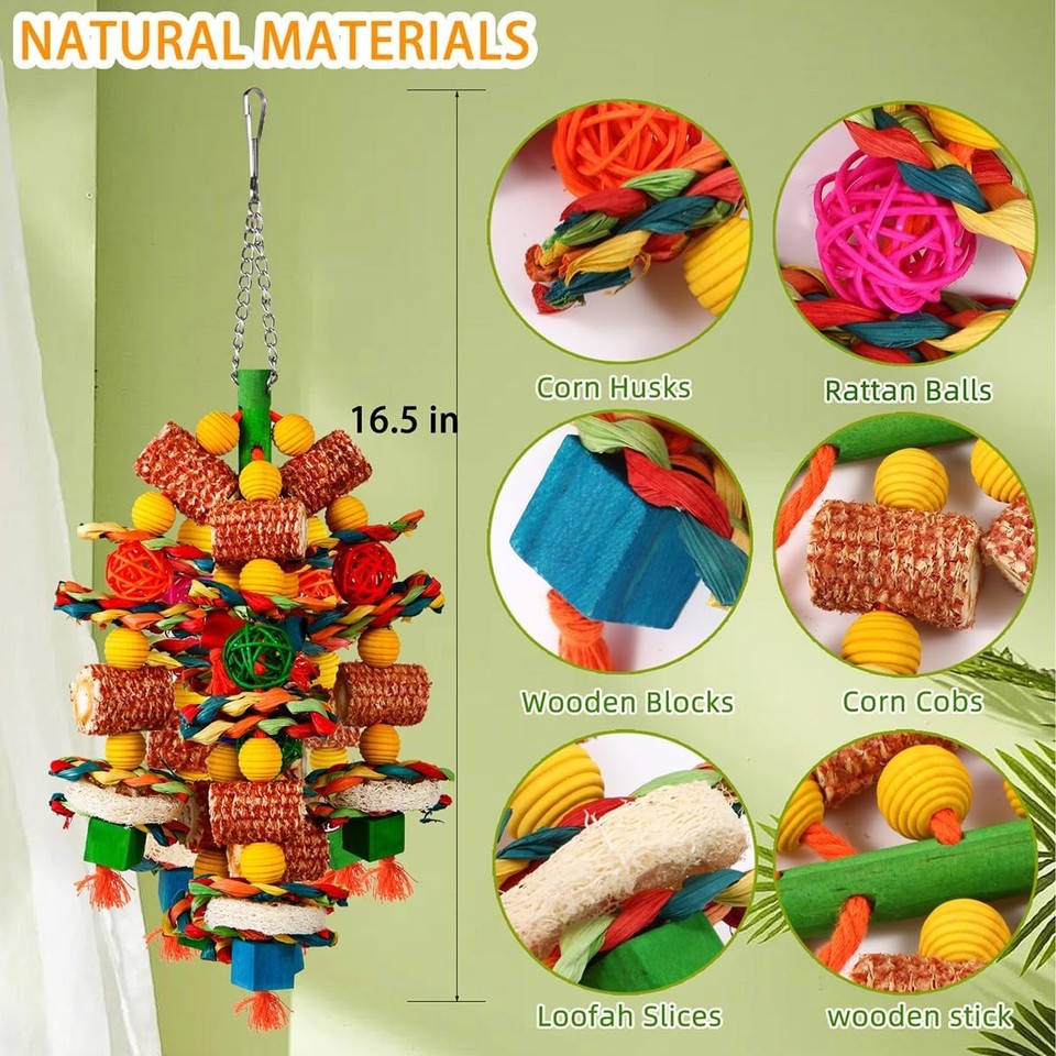 Bird Toys Parrot Toys for Large Birds Natural Corn Cob Loofah Slices ...