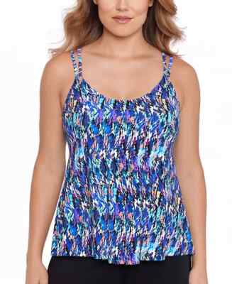 Swim Solutions Women's Printed Pleated Tankini Top, Multi, Size 14 | eBay