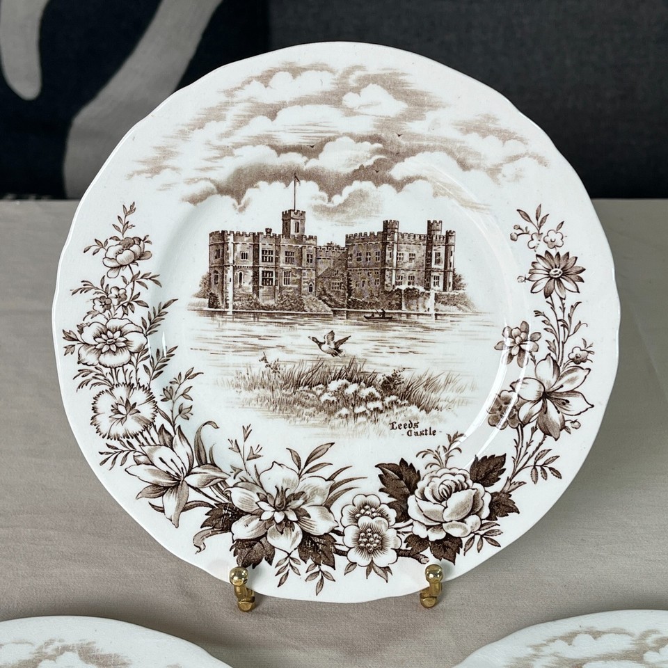 Vintage ALFRED MEAKIN Brown Medieval Castles Plate Set - Leeds Castle ...