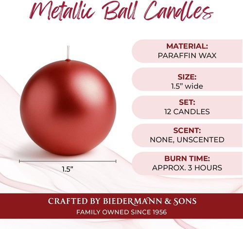 Biedermann & Sons Mini Ball Candles , Metallic Red- Set of 12 (C4521RD ...