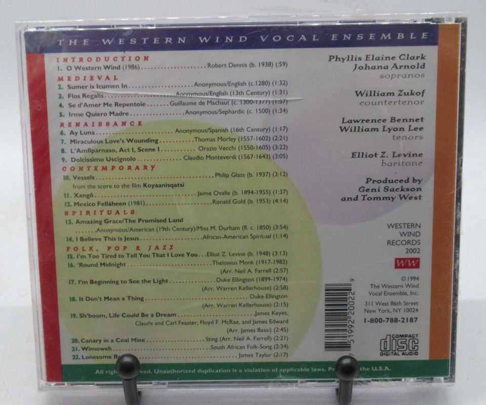 WESTERN WIND VOCAL ENSEMBLE: O WESTERN WIND -ALMOST A CAPPELLA SONGBOOK ...