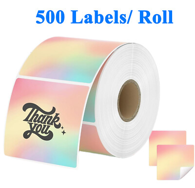 500 Labels Rainbow Color Square Thermal Label Stickers Business DIY ...