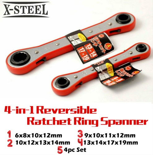 4-in-1 Reversible Ratchet Flat Ring Spanner Wrench Ratcheting Size ...