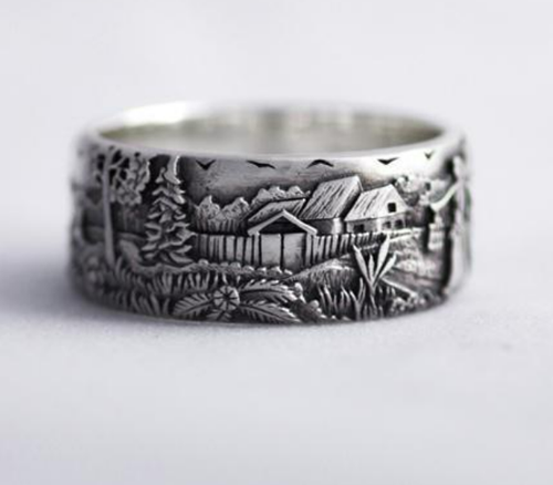 Vintage Men's Silver Ring - Etched Folk Art Band Jewellery - Art ...