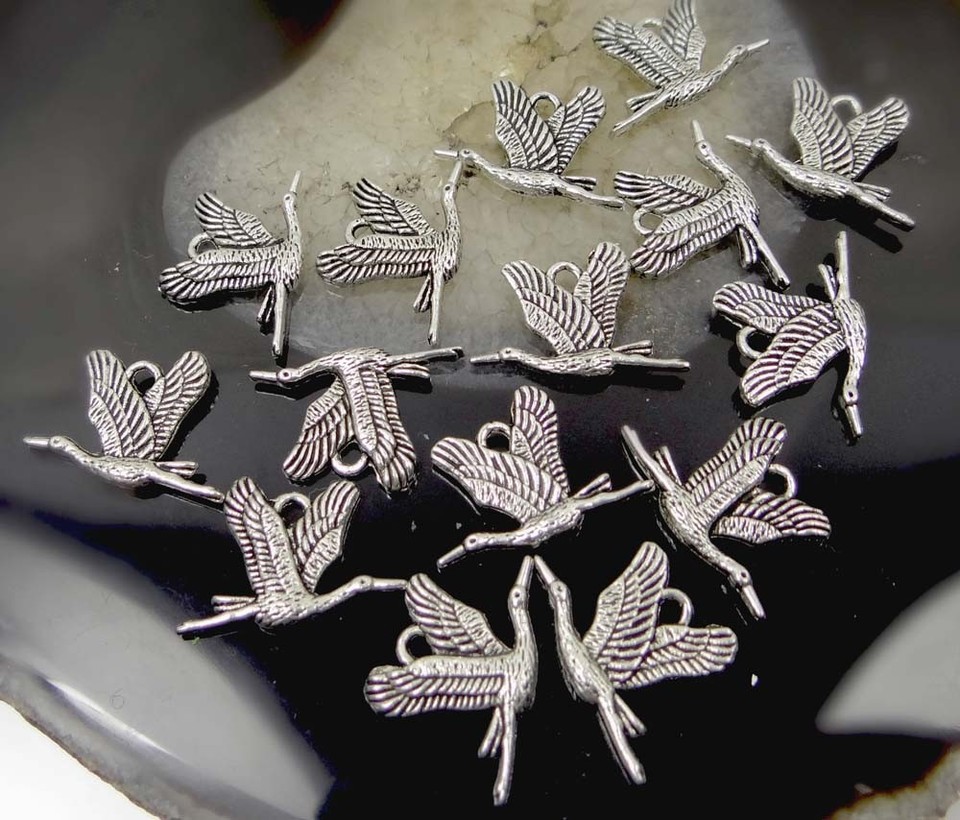 10 Goose Charms Antique Silver Pewter Crane Bird Charm 21x15mm | eBay