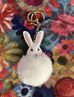 Bunny Pom Pom Keychain White Puff Gold | eBay