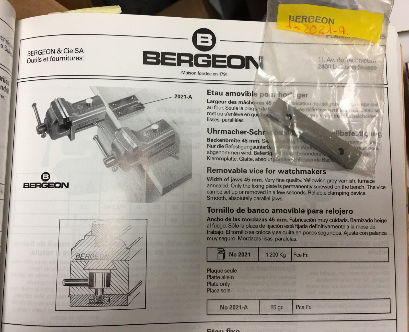 Replacement Spare Part Bergeon Bench Vice 2021 A | eBay