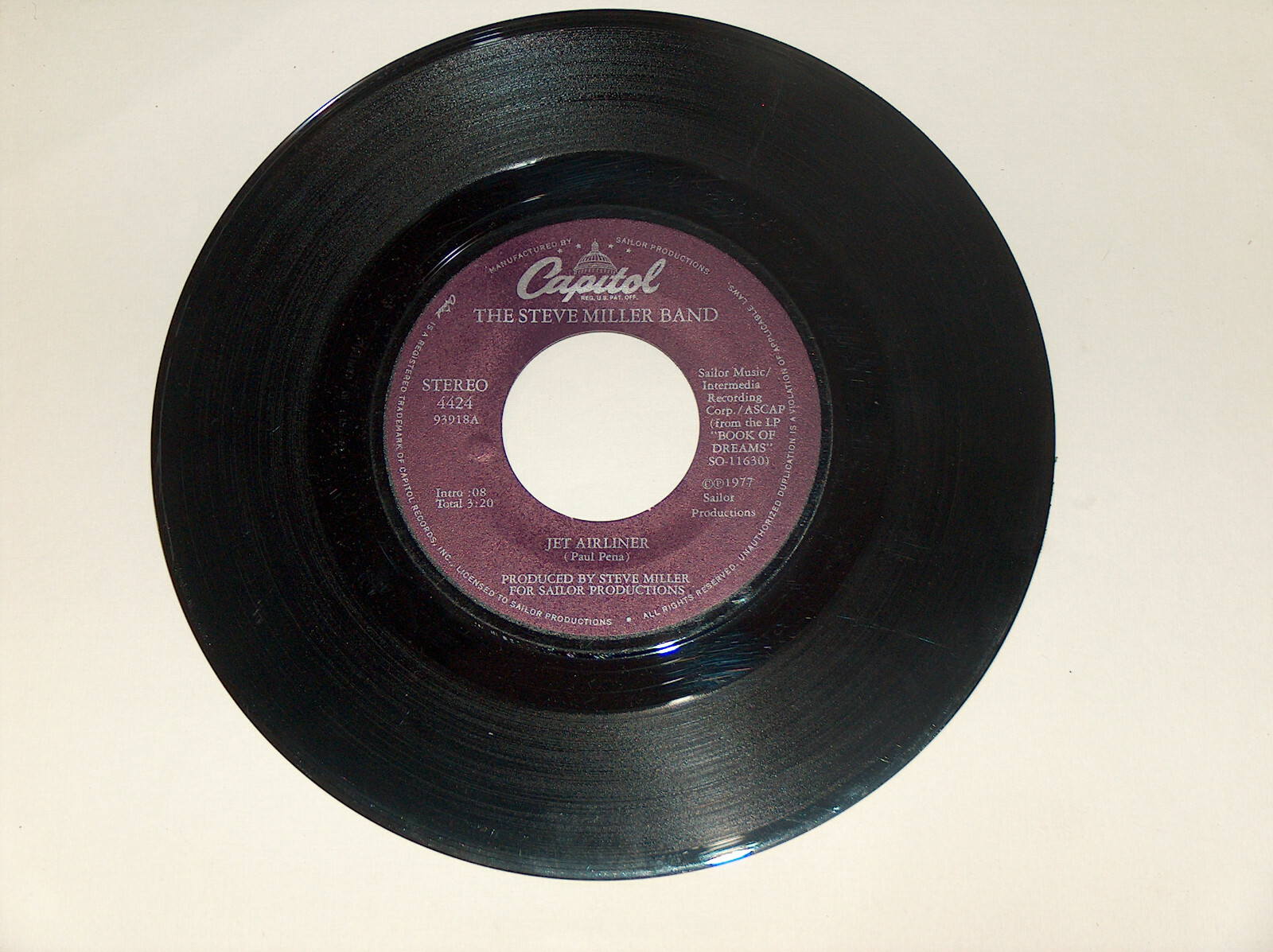 45 RPM Steve Miller Band Jet Airliner Babes In The Wood Capital Record ...