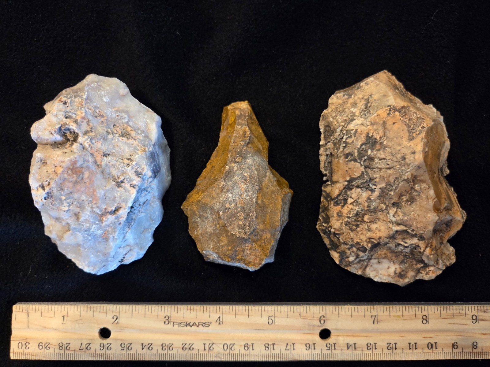 3 EARLY MAN PALEOLITHIC HAND AXES SCRAPERS STONE ARTIFACTS PRE CLOVIS ...