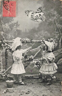 Postcard Little Girls Large Butterfly French | eBay