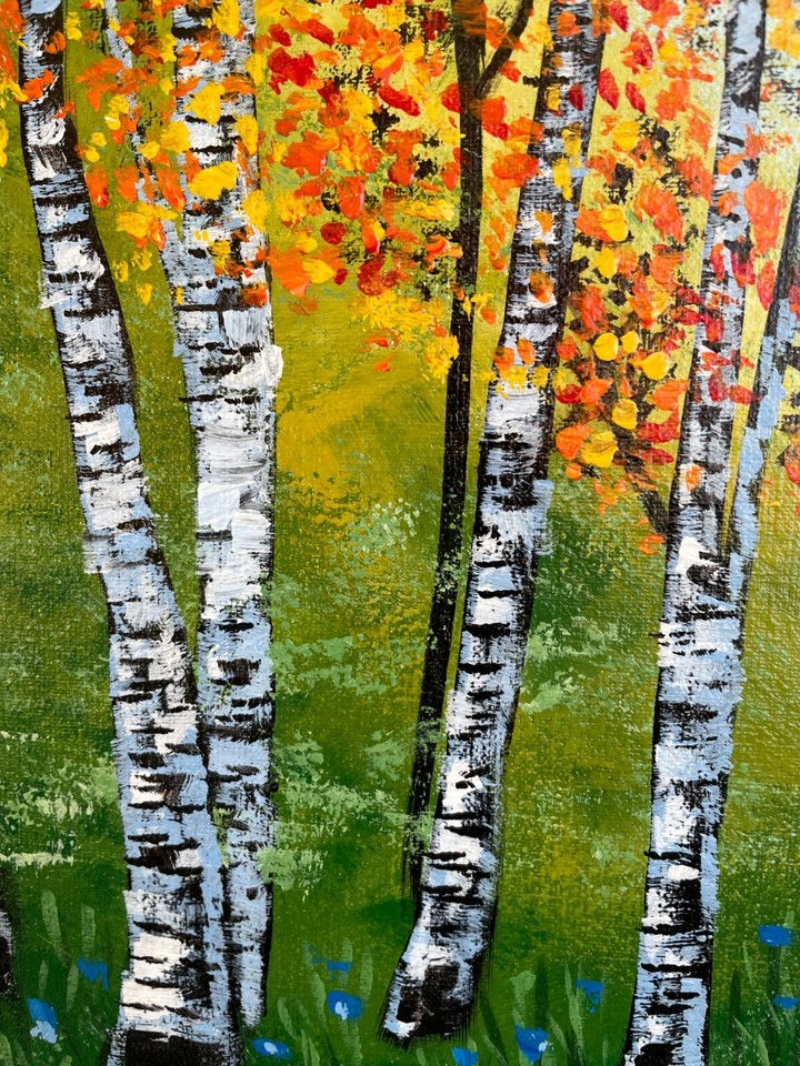 Original acrylic painting, birch grove painting, summer landscape, wood ...
