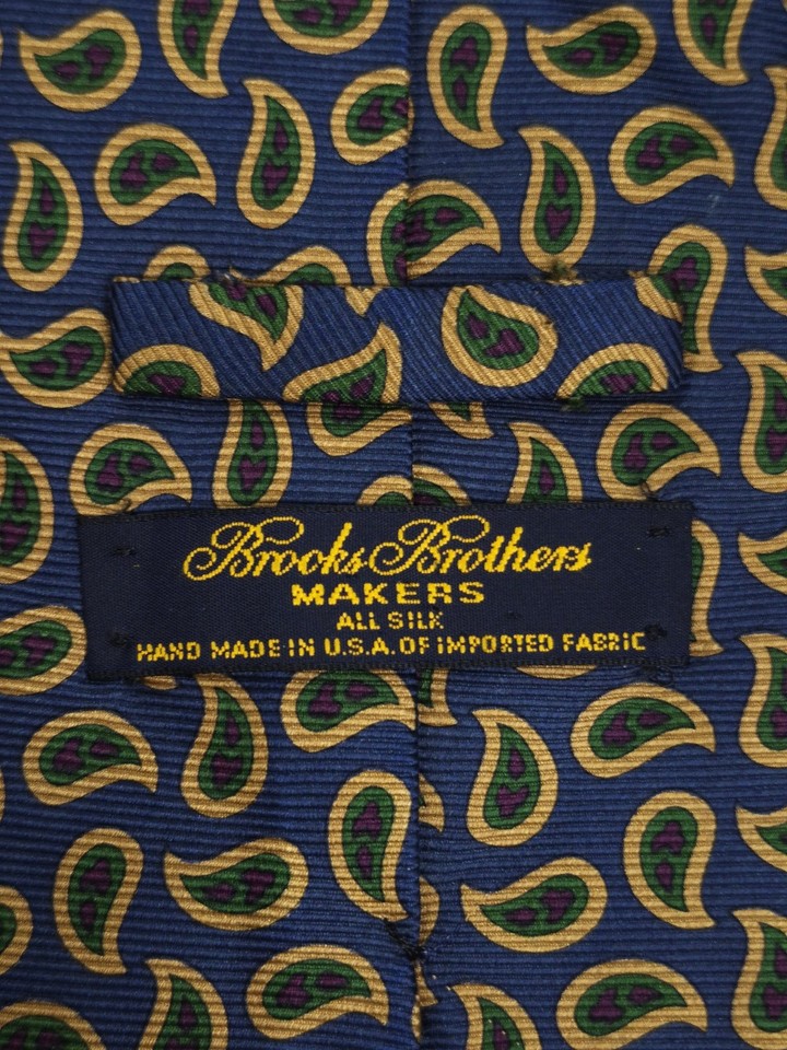 Brooks Brothers Blue Yellow Purple Green Mini Paisley Twill All Silk ...