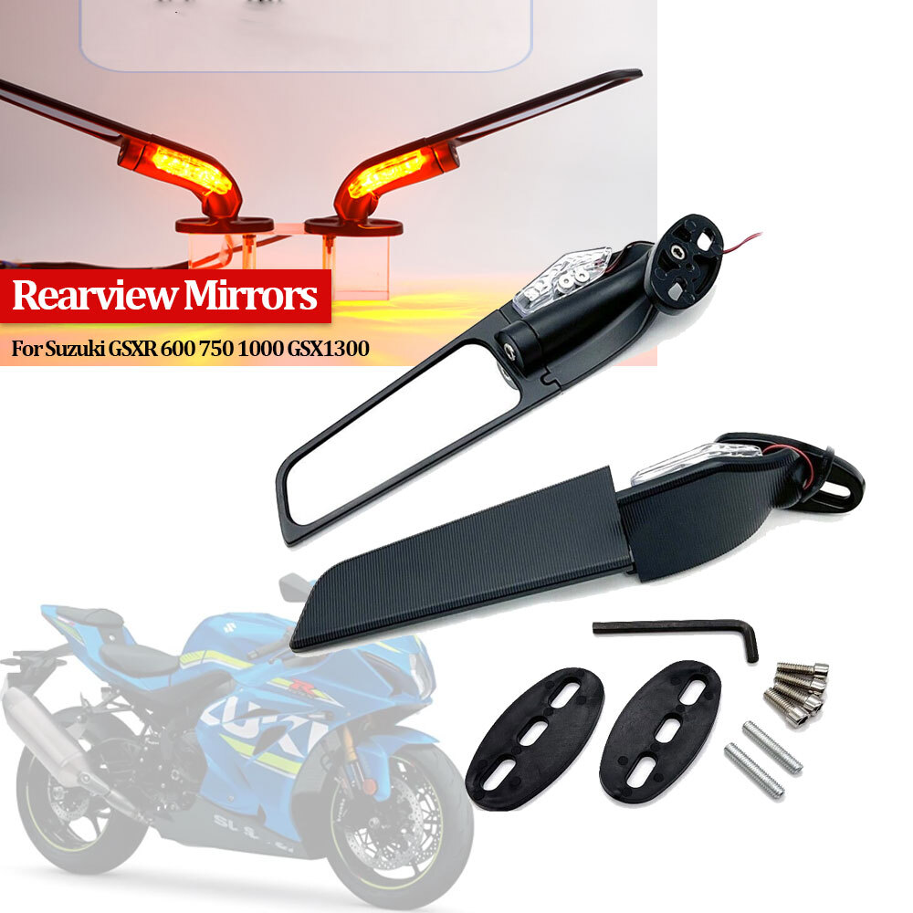 Pair Turn Signal Rear View LED wing Mirror For Suzuki GSXR 600 750 1000 ...
