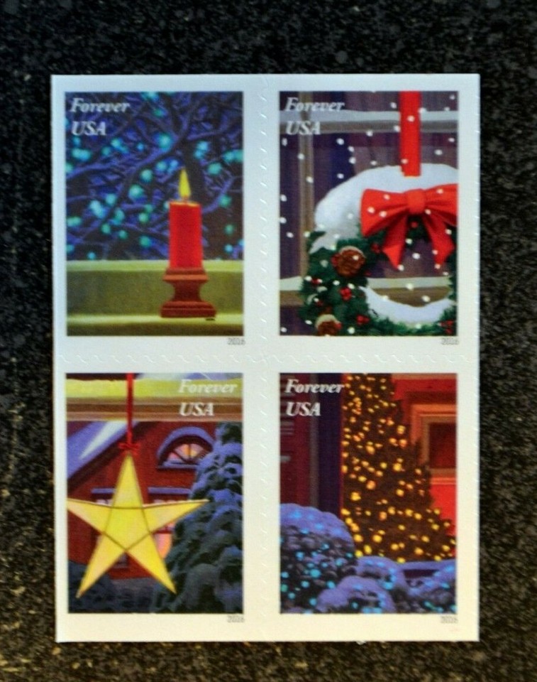 2016USA #5145-5148 Forever Holiday Windows - Block of 4 With Label on ...