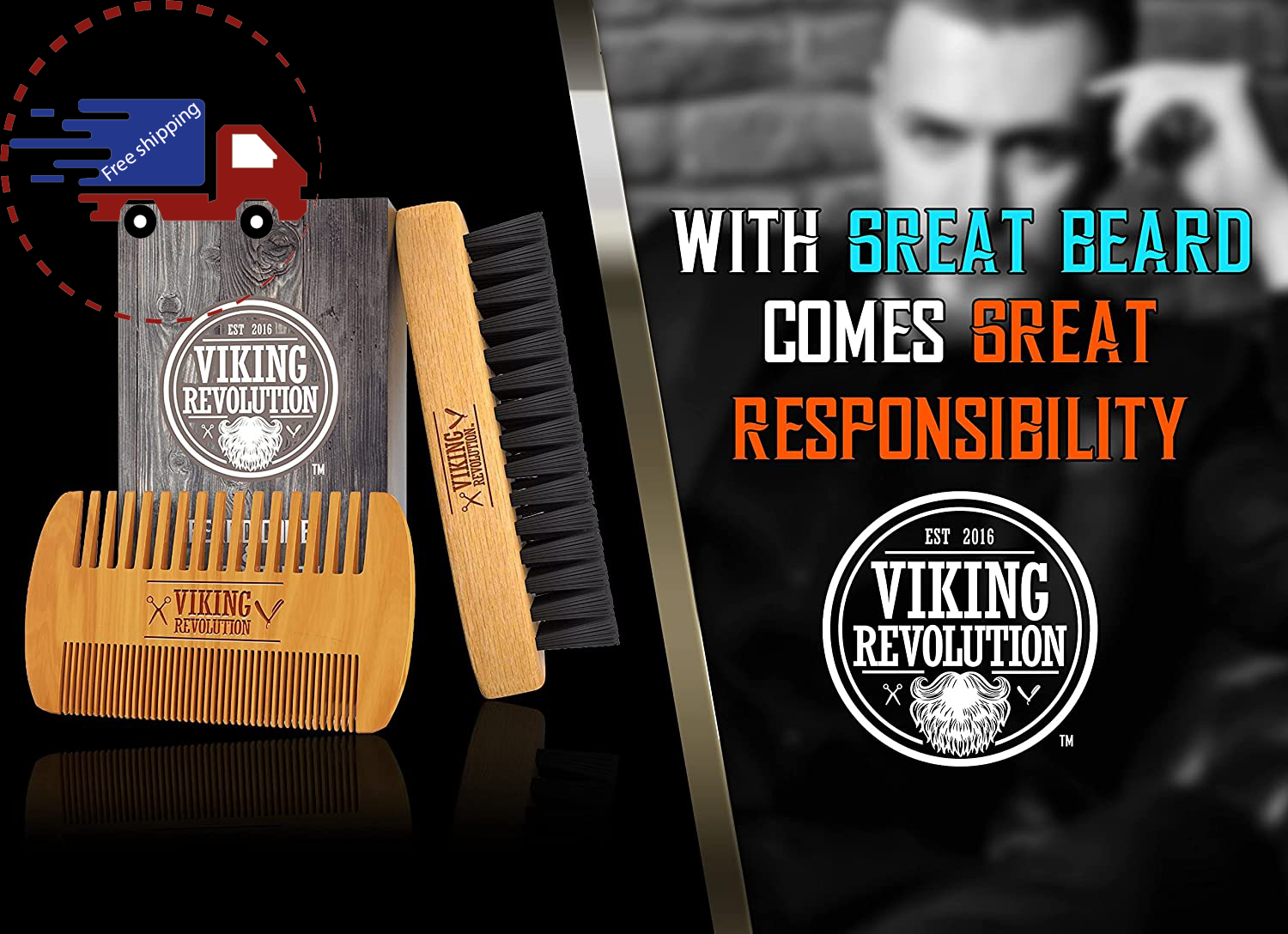 Comb & Beard Brush Set for Men - Natural Boar Bristle Grooming and ...