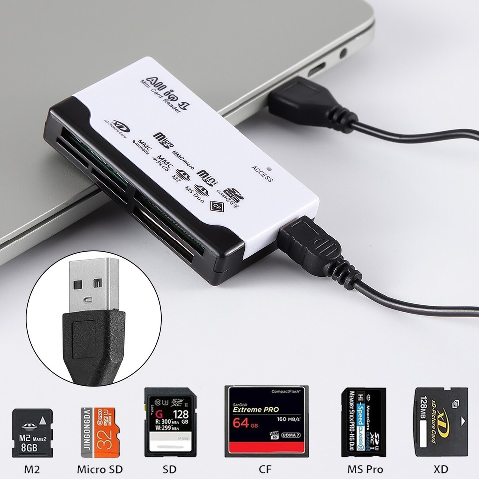 Memory Card Reader USB2.0 Micro SD TF CF M2 MS XD Adapter for Laptop PC ...