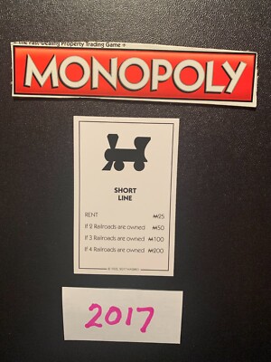 Monopoly 2017 SHORT LINE RAILROAD Title Deed Card Replacement Game ...