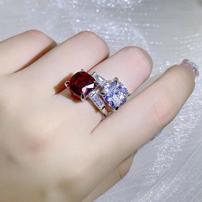925 Silver Ruby Zircon Ring Women Open Adjustable Rings Women Wedding Jewelry | eBay