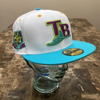 Tampa Bay Devil Rays Hat Cap Fitted Men 7 1/2 Wht Teal 20 Patch New Era ...