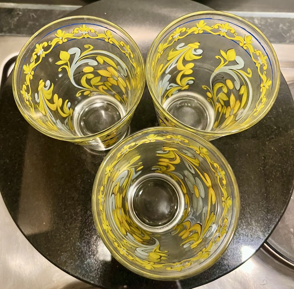 Set of 3 Wide Mouth Glass Tumblers Unique Design by Cerve in Sicily ...