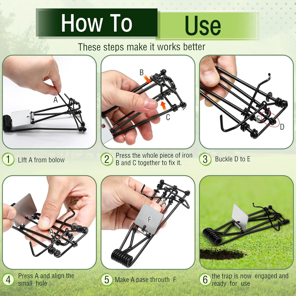 16 Pcs Mole Traps with Red Stick Flags Galvanized Easy Set Reusable ...