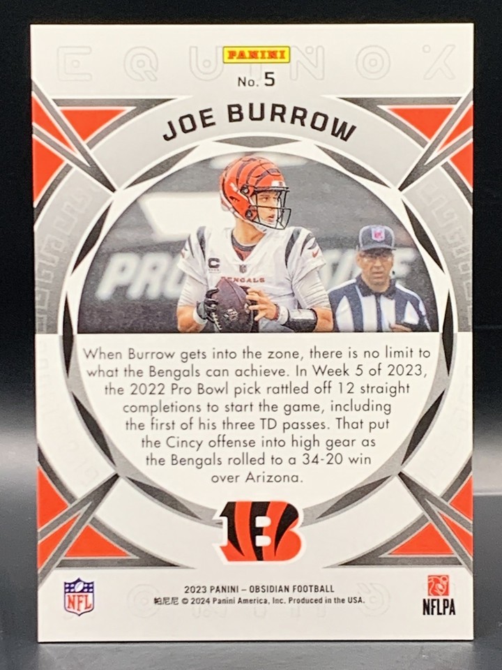 2023 Panini Obsidian #5 Joe Burrow Equinox Asia Electric Etch Red Flood ...
