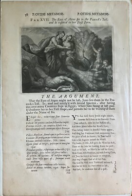 Orig. engraving Ovid Metamorphoses - 1732 The Eyes of Argus EXCELLENT ...