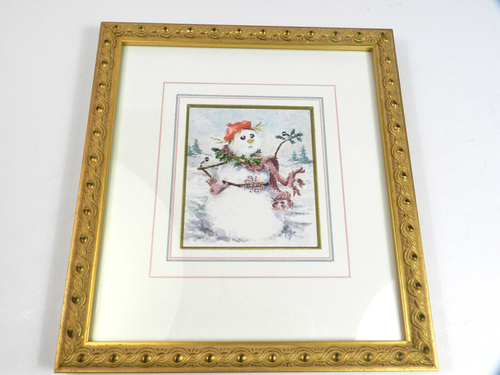 Snowman Watercolor Painting Gold Tone Frame 9" x 8" by artist Eric ...