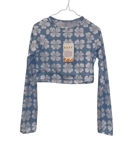 Roxy Girl Blue White Floral Crop Rash Gaurd UPF 50+ NWT Girls 12 ...