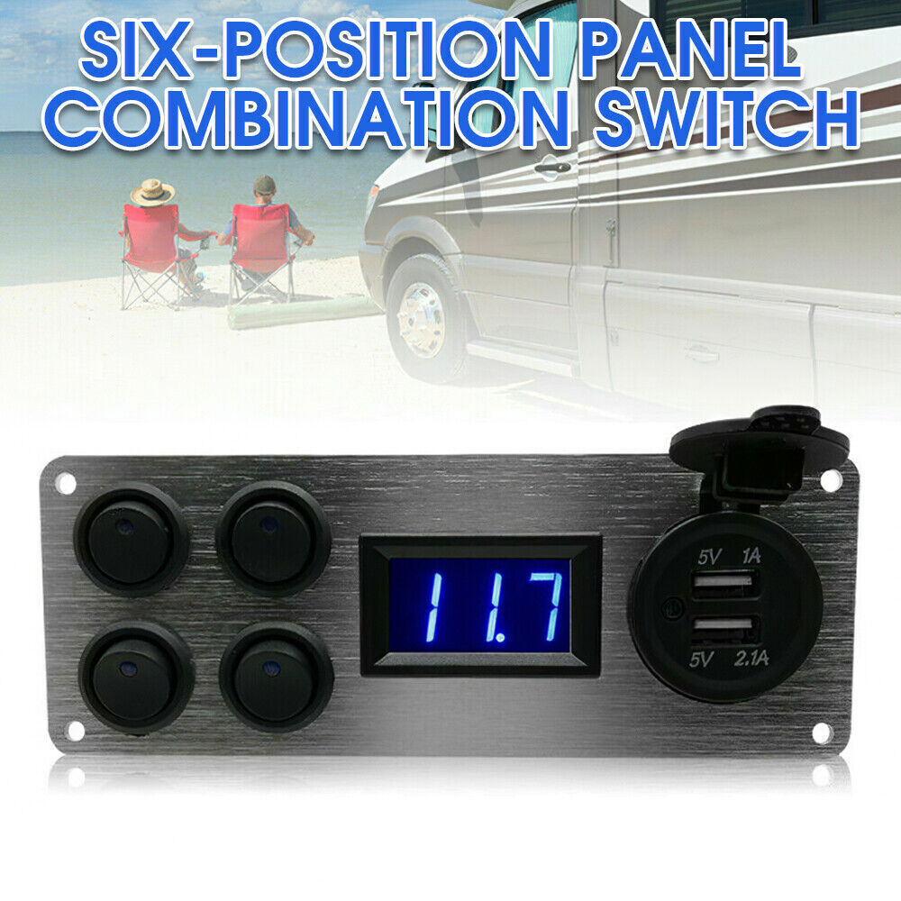 4Gang 12V/24V LED Light Switch Control Panel Voltmeter 2 USB Campervan ...