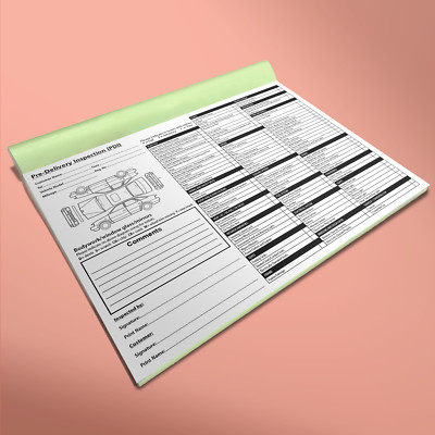 Vehicle Pre Sales / Delivery Inspection PDI Form Pad - A4 2pt Duplicate ...