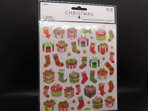Christmas paper crafts Presents and stockings glitter stickers 2 Sheet ...