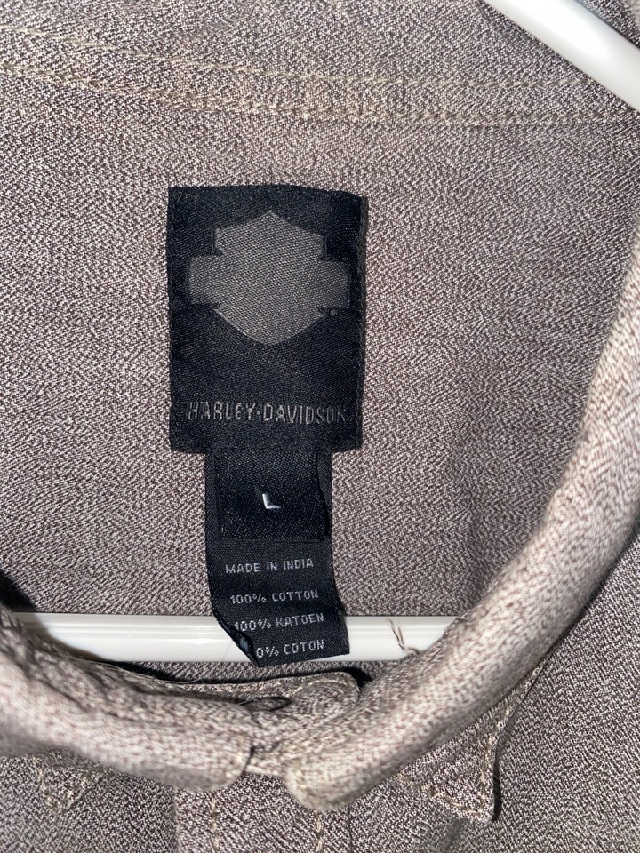 Harley Davidson Tan Brown Short Sleeve Snap Button Down Shirt Logo ...