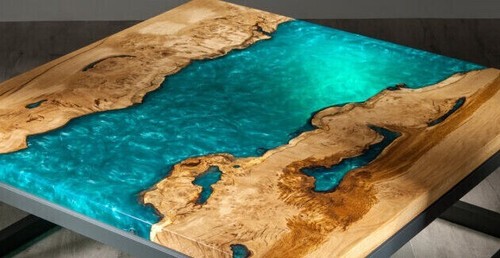 Green Square Top Epoxy Resin Coffee Table, Handmade Furniture Table ...
