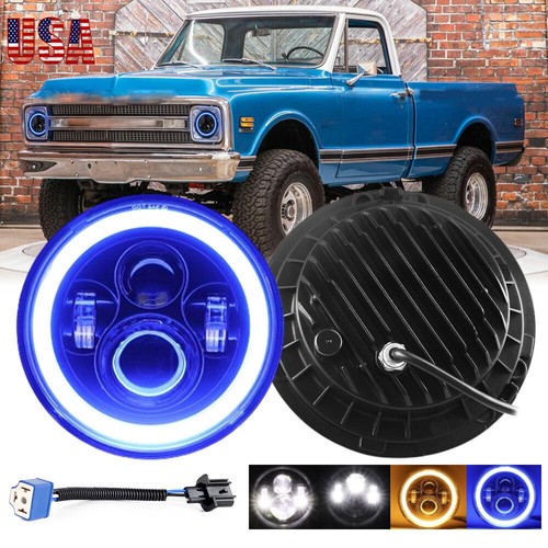 Blue Halo 7" Round Led Headlight Hi/Lo Lamps fit Chevy Truck C10 C20 ...
