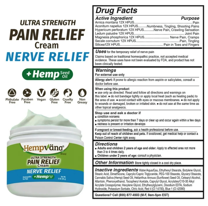 2 PACK Hempvana Ultra-Strength Nerve Relief Cream Fast-Acting for ...